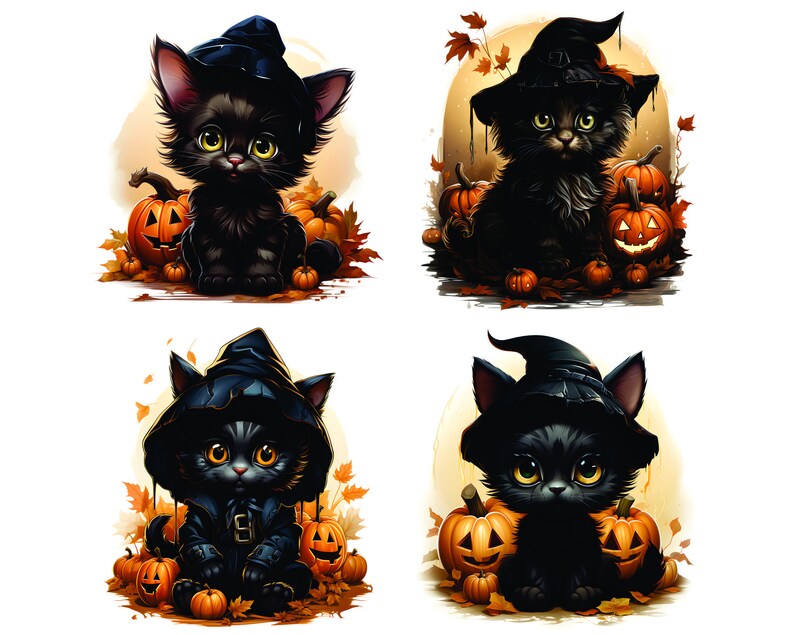 Cute Halloween Cat Clipart 12 Jpgs Halloween Clipart - Etsy