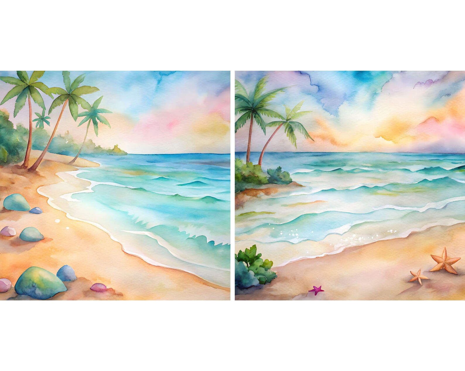 Watercolor Beach Digital Paper: Tropical Coastal Backgrounds (JPG Pack ...