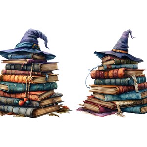 Witch Books Clipart, 16 JPG, Mixed Media Halloween Stack of Books ...