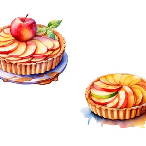 Watercolor Apple Tart Clipart, 16 PNG, Fruit Tart, Food Clipart ...