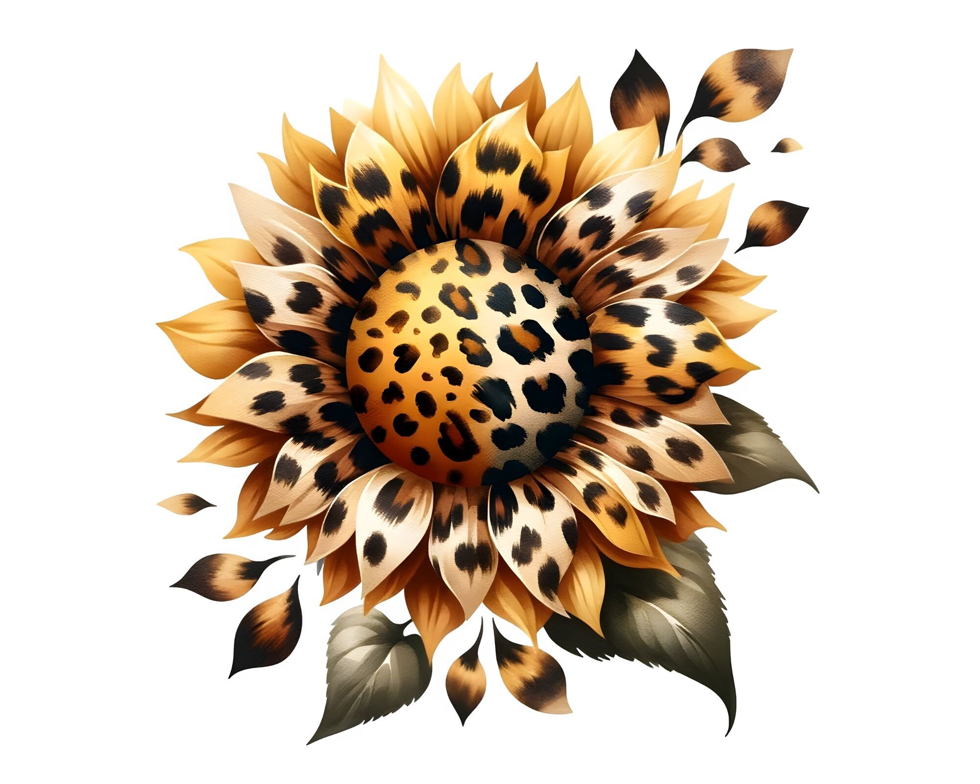 Watercolor Leopard Sunflower Clipart: 12 PNG Graphics (digital Download ...