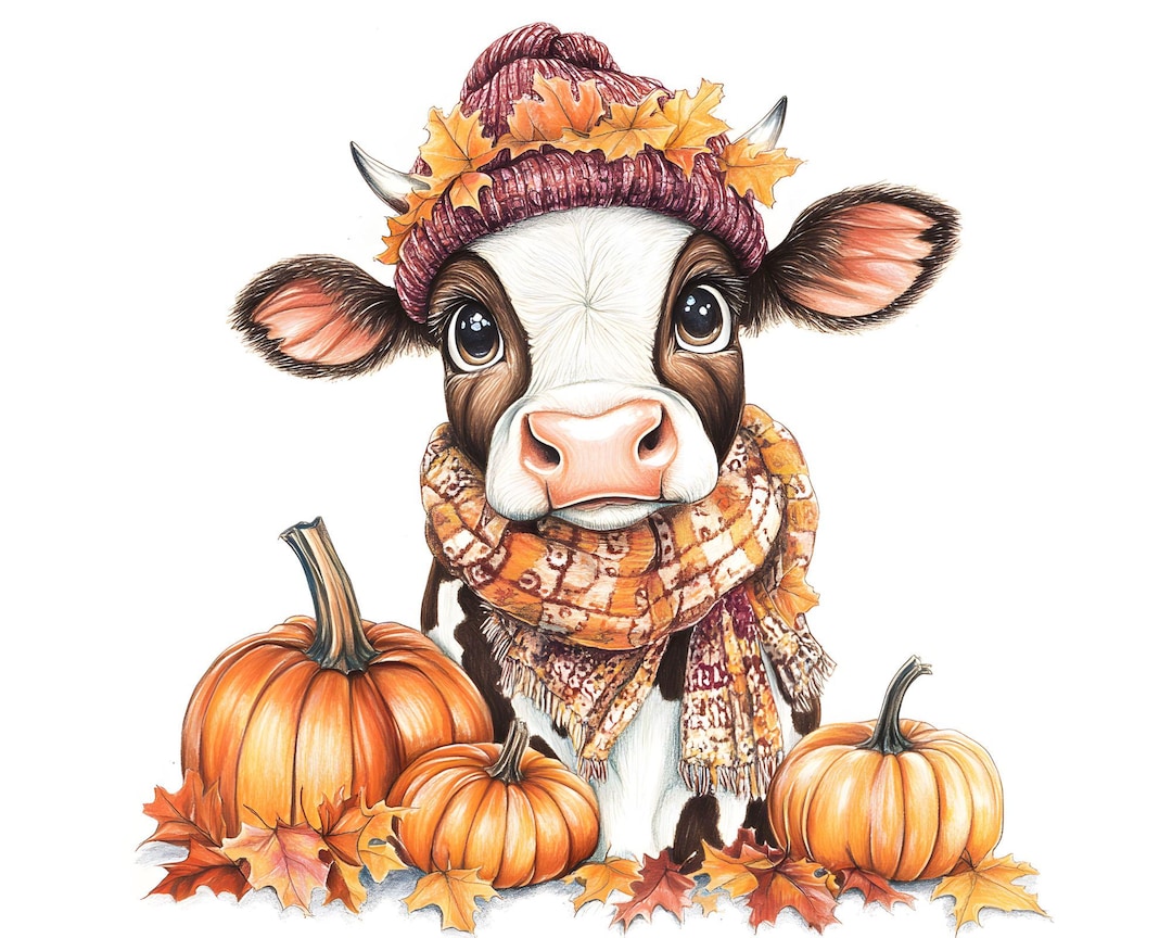 Autumn Cow Clipart, Fall Cattle Art, Card Making (digital Download ...