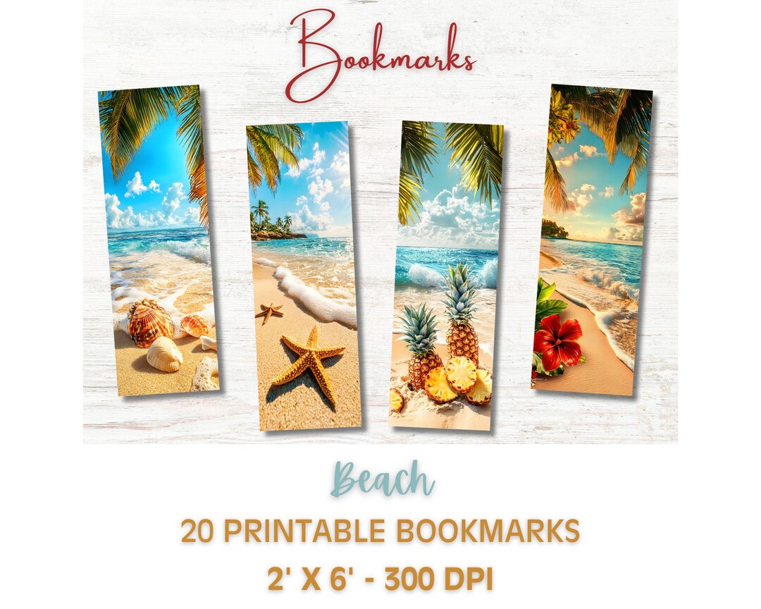 Summer Bookmarks, Seaside Beach Landscape Printable Bookmarks, Tropical ...