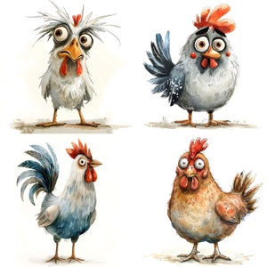 Funny Chicken Clipart, 24 High Quality JPG, Whimsical Quirky ...