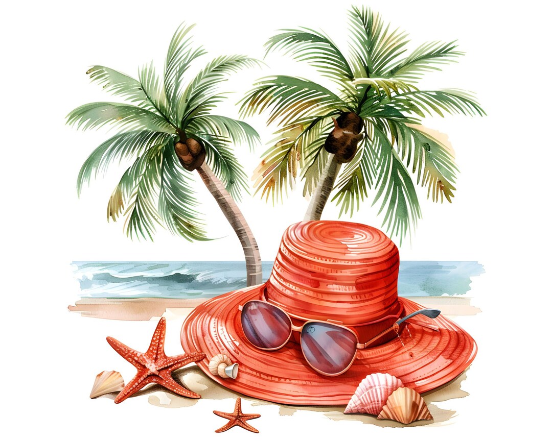 Watercolor Beach Hat Clipart, 16 JPG Files, Summer Fashion Illustration ...
