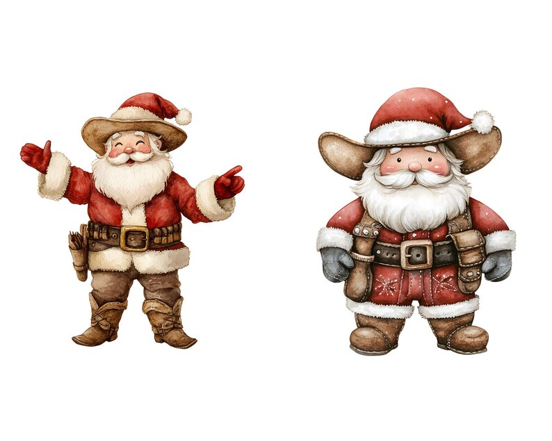 Cowboy Santa Clipart: Western Christmas 16 PNG Images (digital Download ...
