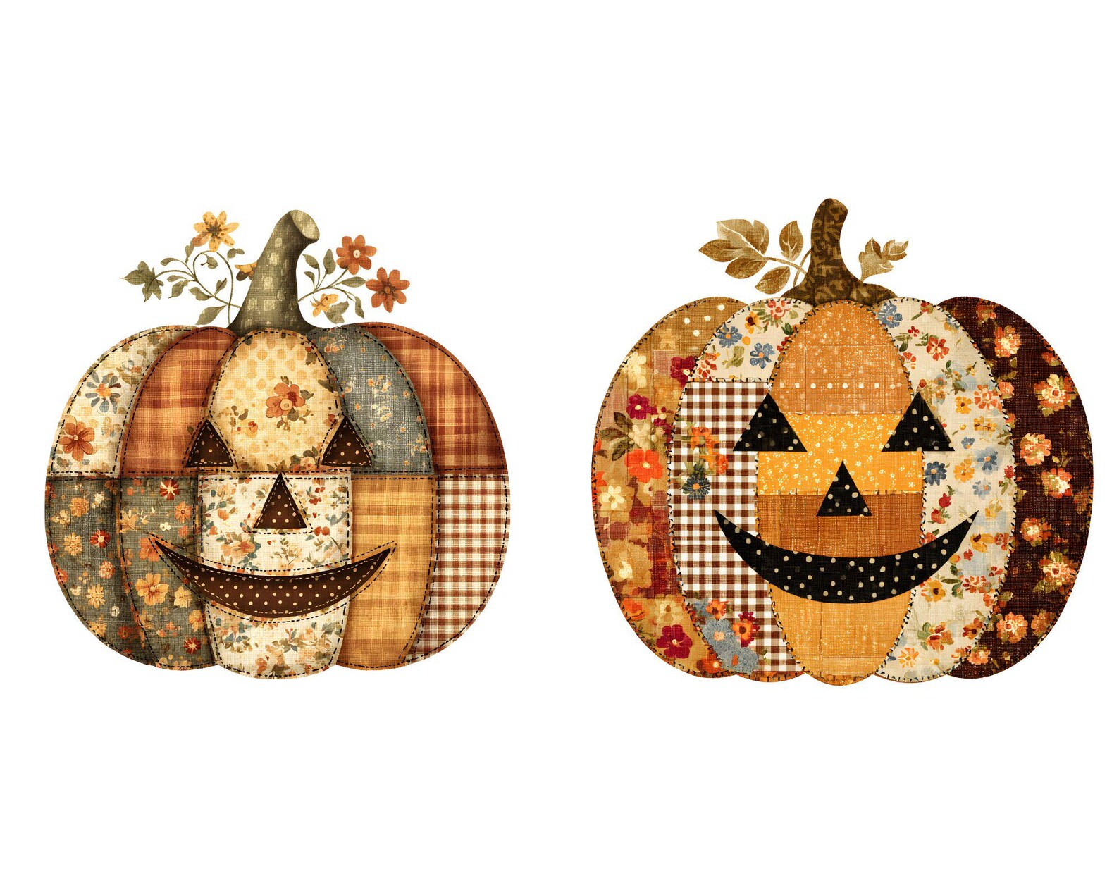 Patchwork Jack-o-lantern Halloween Clipart – 14 JPG Files | Quilted ...