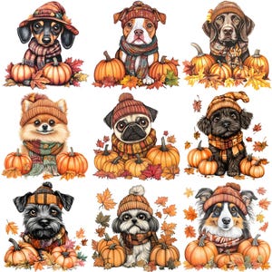 Autumn Dogs Clipart, 80 JPG, Fall Dog Bundle Clip Art, Paper Crafting ...