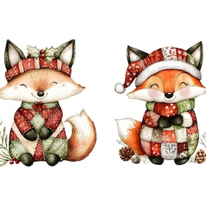Cute Christmas Fox Clipart, 14 JPG, Whimsical Xmas Clip Art, Paper ...