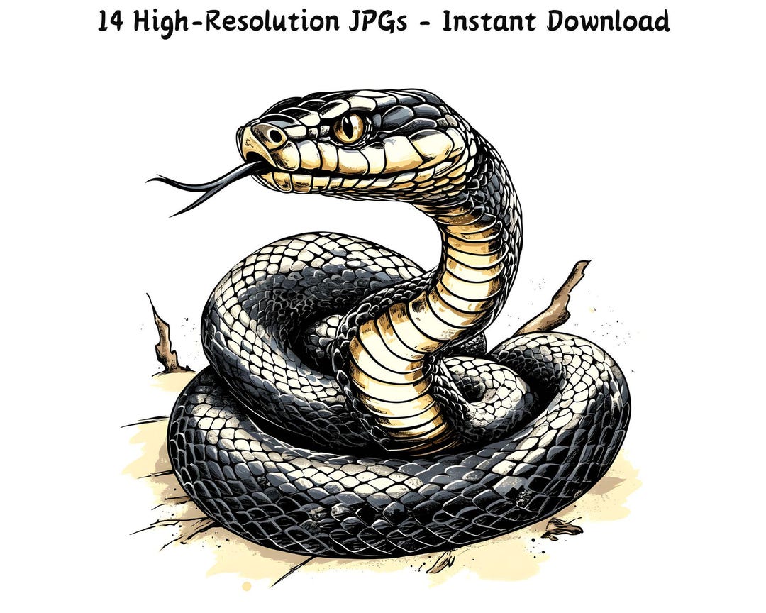Watercolor Cobra Snake Clipart, Serpent Digital Art, Wildlife Snake ...