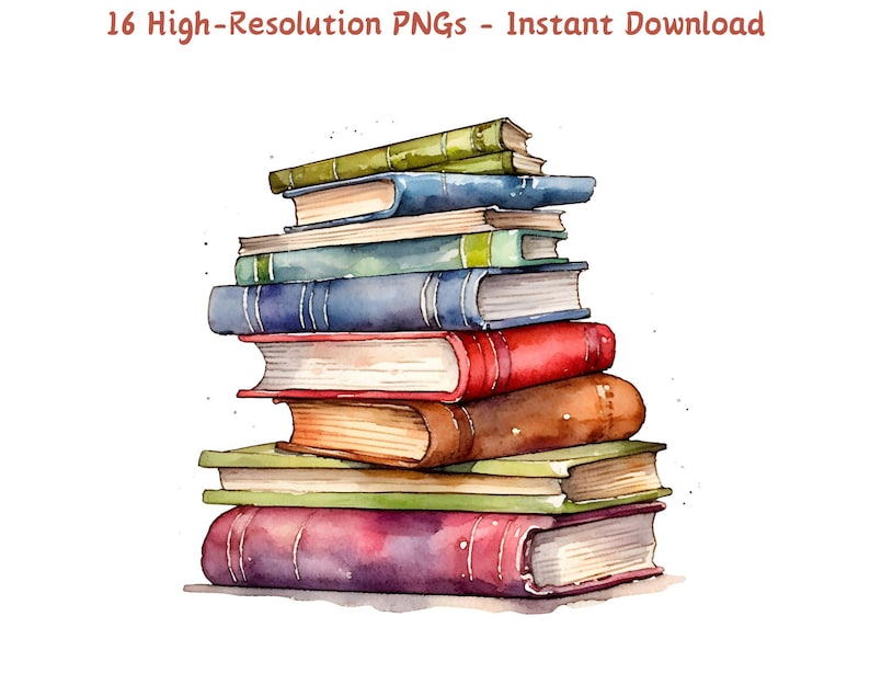 Watercolor Books Clipart: Reading Lover Art, Teacher Sublimation (16 ...