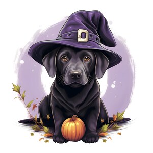 Halloween Black Lab Clipart, Watercolor Witch Dog (12 Jpgs) (commercial ...
