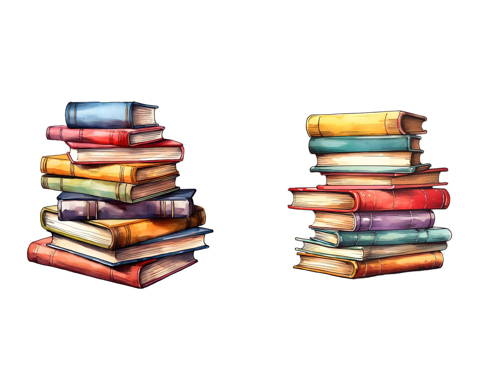 Watercolor Book Stack Clipart: Hand-painted PNG Files (digital Download ...