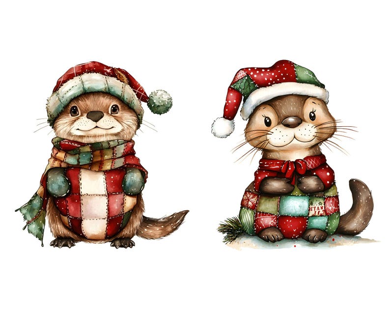 Christmas Otter Clipart: Whimsical Xmas Art (digital Download) - Etsy