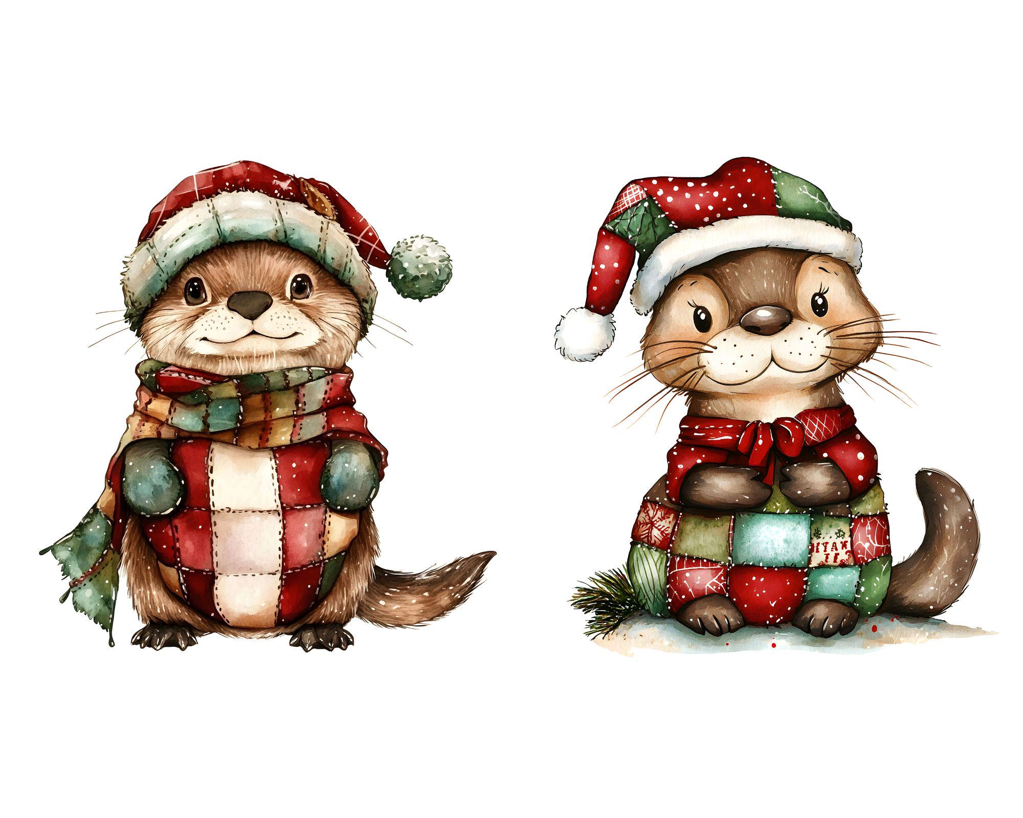 Christmas Otter Clipart: Whimsical Xmas Art (digital Download) - Etsy