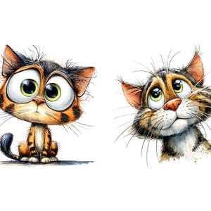 Funny Cat Watercolor Clipart: Quirky Pet Art (digital Download) - Etsy