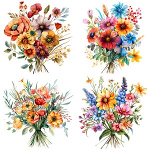 Watercolor Flower Bouquet Clipart, 24 High Quality JPG, Floral Clip Art ...