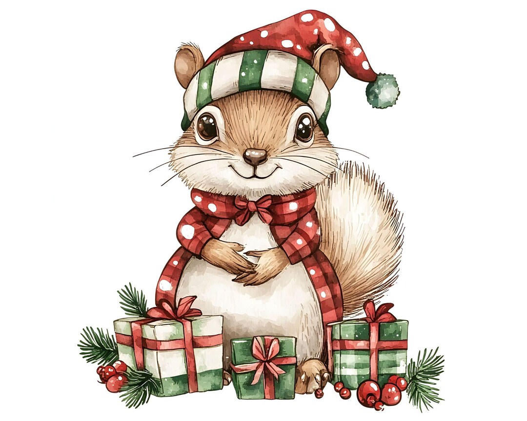 Christmas Squirrel Clipart, 14 JPG, Whimsical Xmas Clip Art, Paper ...