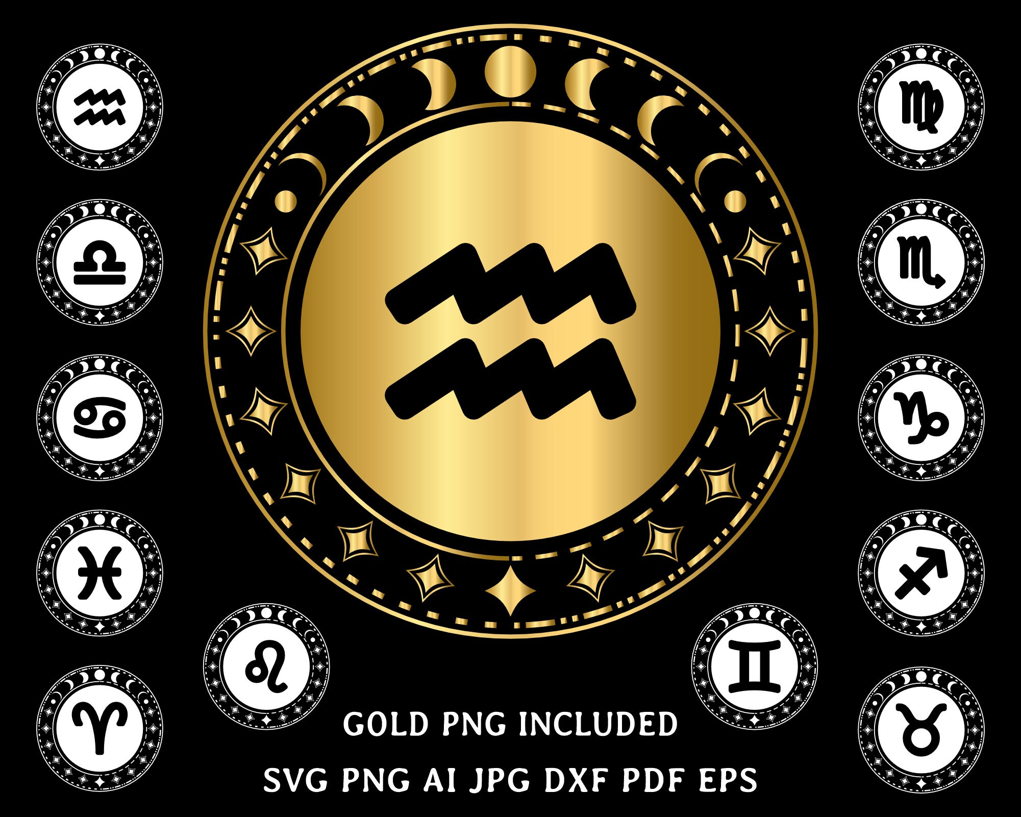 Zodiac Signs Svg Bundle Celestial Zodiac Astrology Signs Svg Zodiac