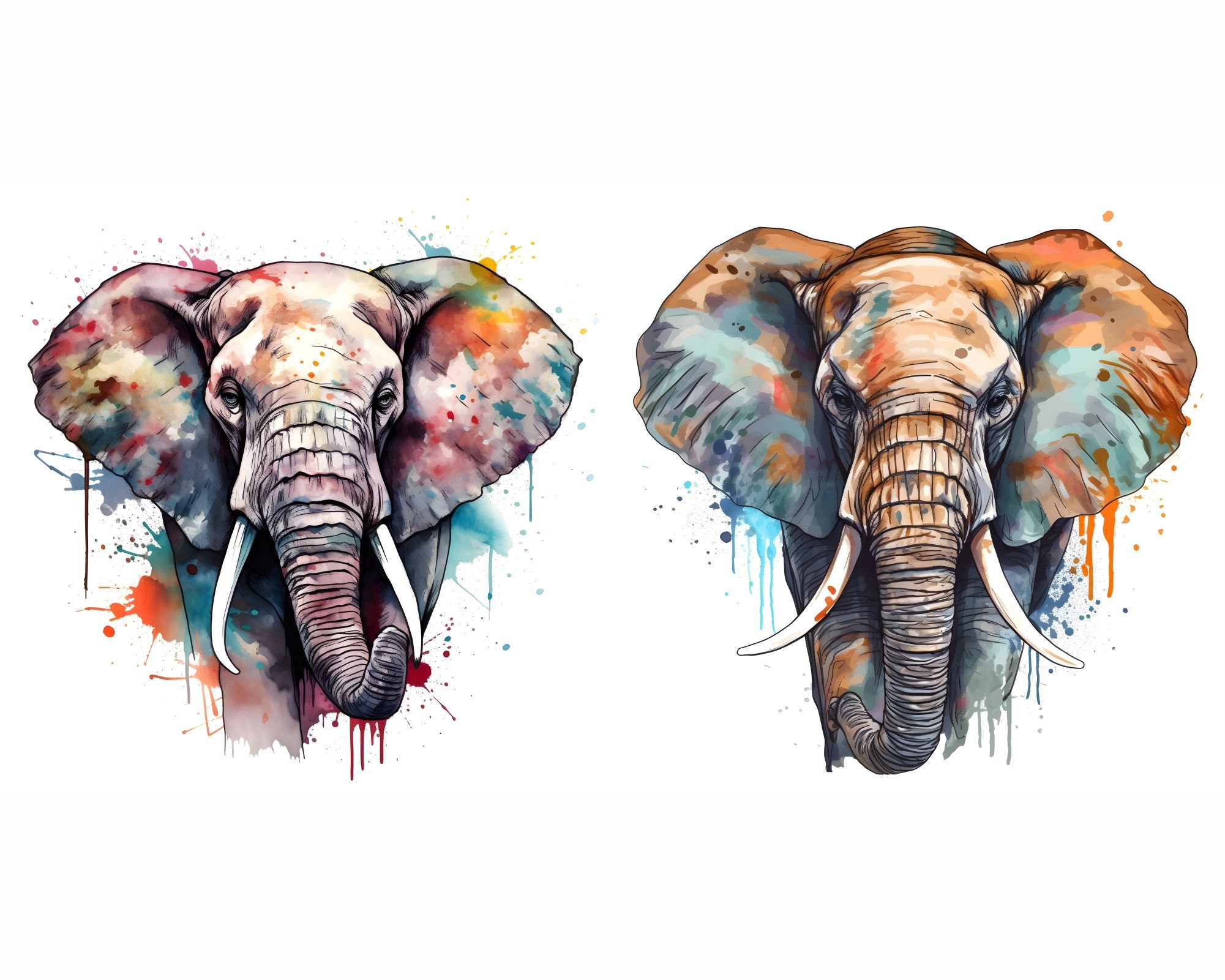 Watercolor Elephant Clipart, 12 High Quality Jpgs, Elephant Head Clip ...