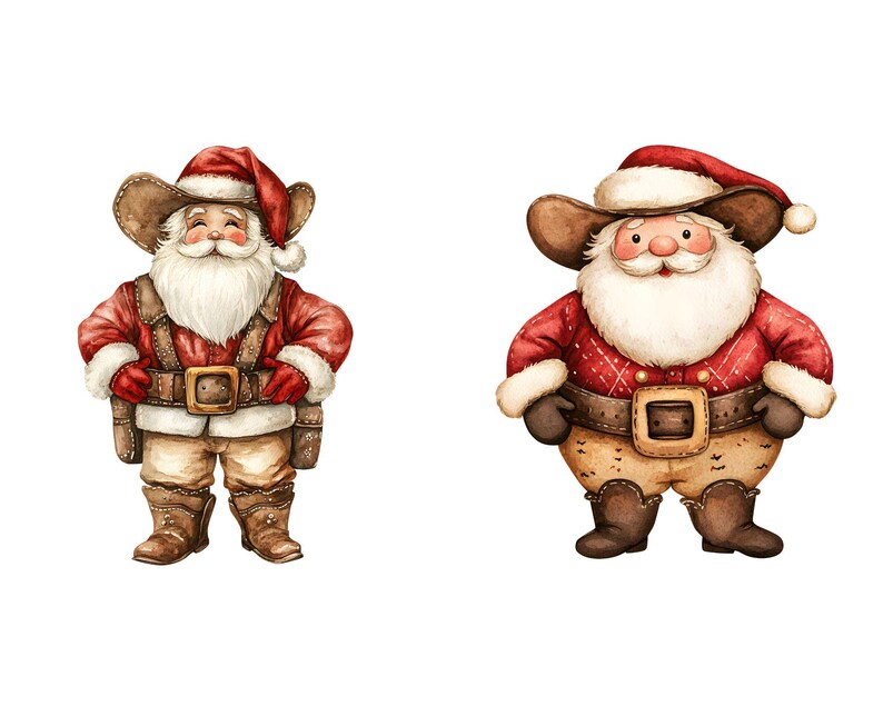 Cowboy Santa Clipart: Western Christmas 16 PNG Images (digital Download ...