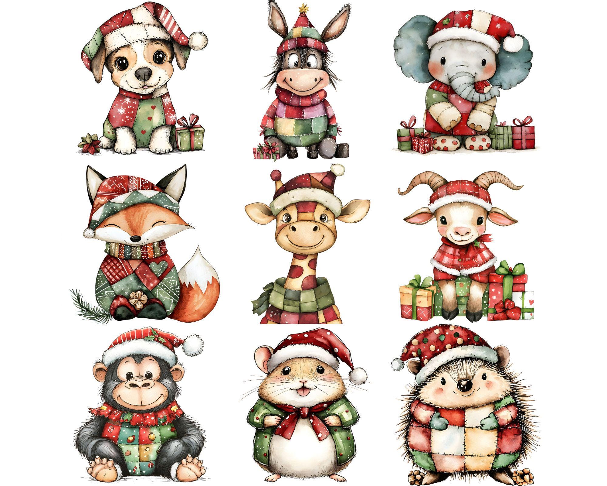 Watercolor Christmas Animals Clipart Bundle: 560 Whimsical JPG Images ...