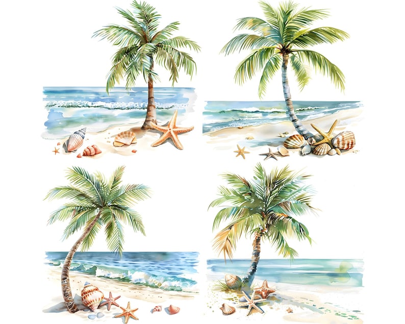 Beach Palm Tree Clipart: Summer Scrapbooking Jpgs (digital Download) - Etsy