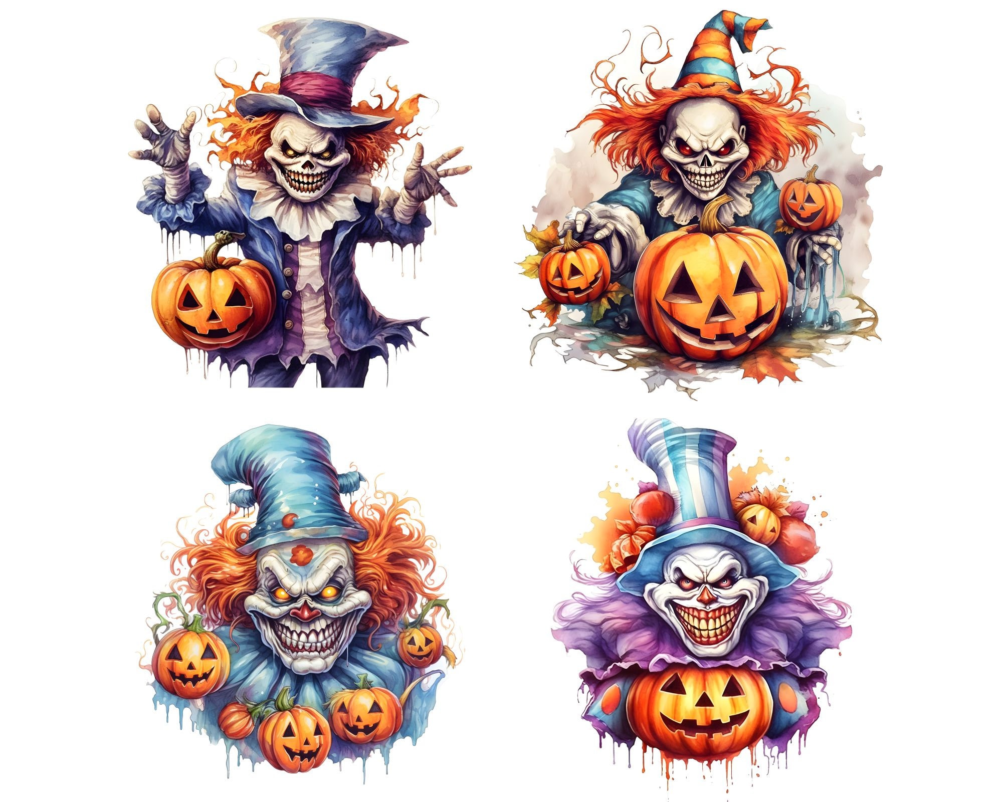 Halloween Scary Clown Clipart 14 Jpgs Watercolor Clown - Etsy