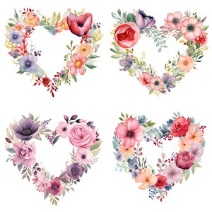 Watercolor Flower Heart Wreath Clipart, Romantic Floral Frame, Wedding ...
