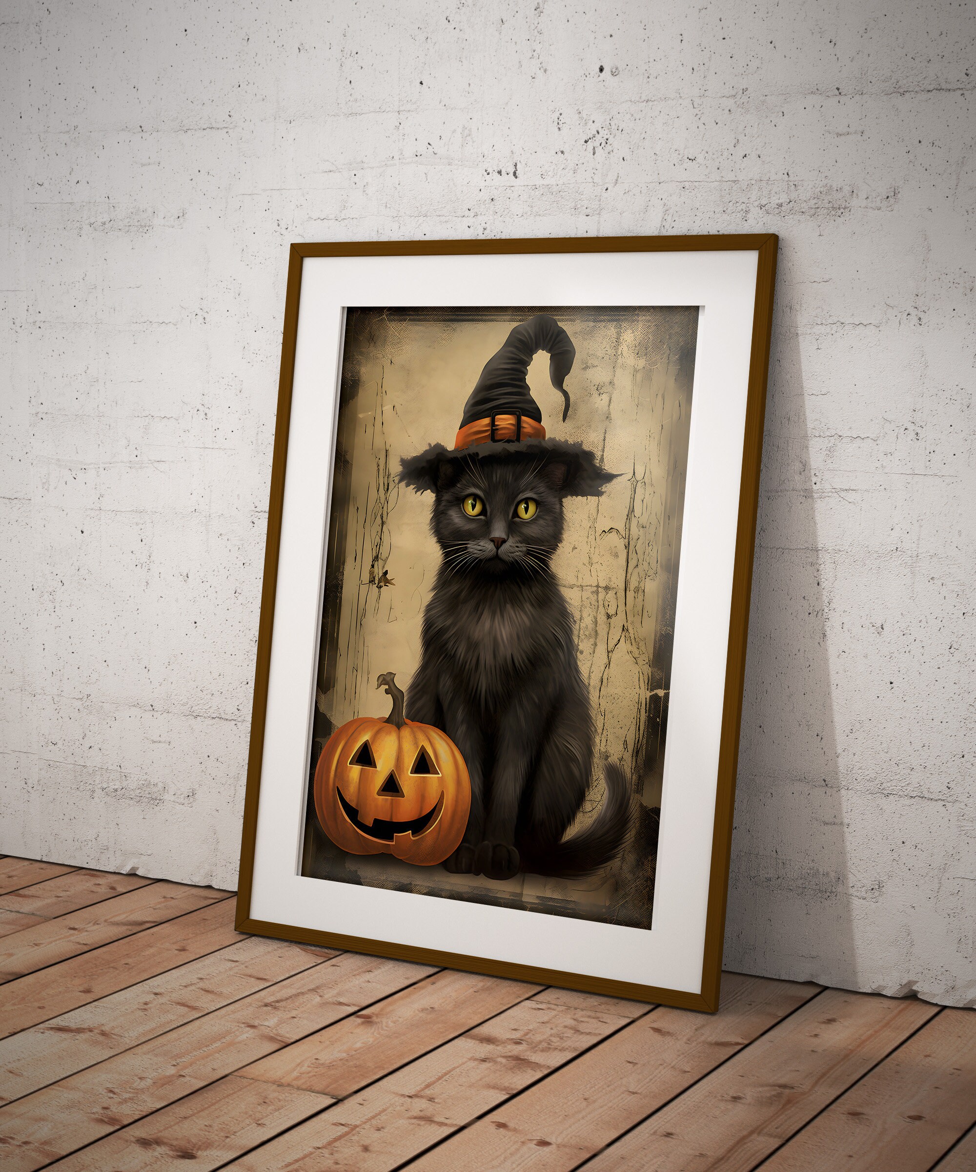 Halloween Witch Cat Printable Wall Art, Vintage Halloween Wall Art ...