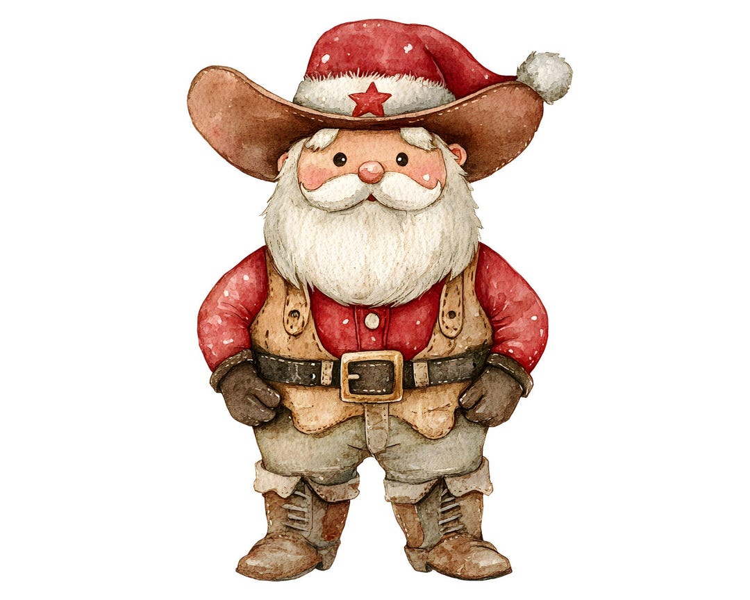 Cowboy Santa Clipart: Western Christmas 16 PNG Images (digital Download ...