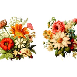 Vintage Flower Clipart, 14 Jpgs, Vintage Floral, Floral Clipart, Retro ...