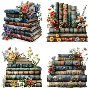 Floral Books Clipart: Stack of Books Jpgs (digital Download) - Etsy