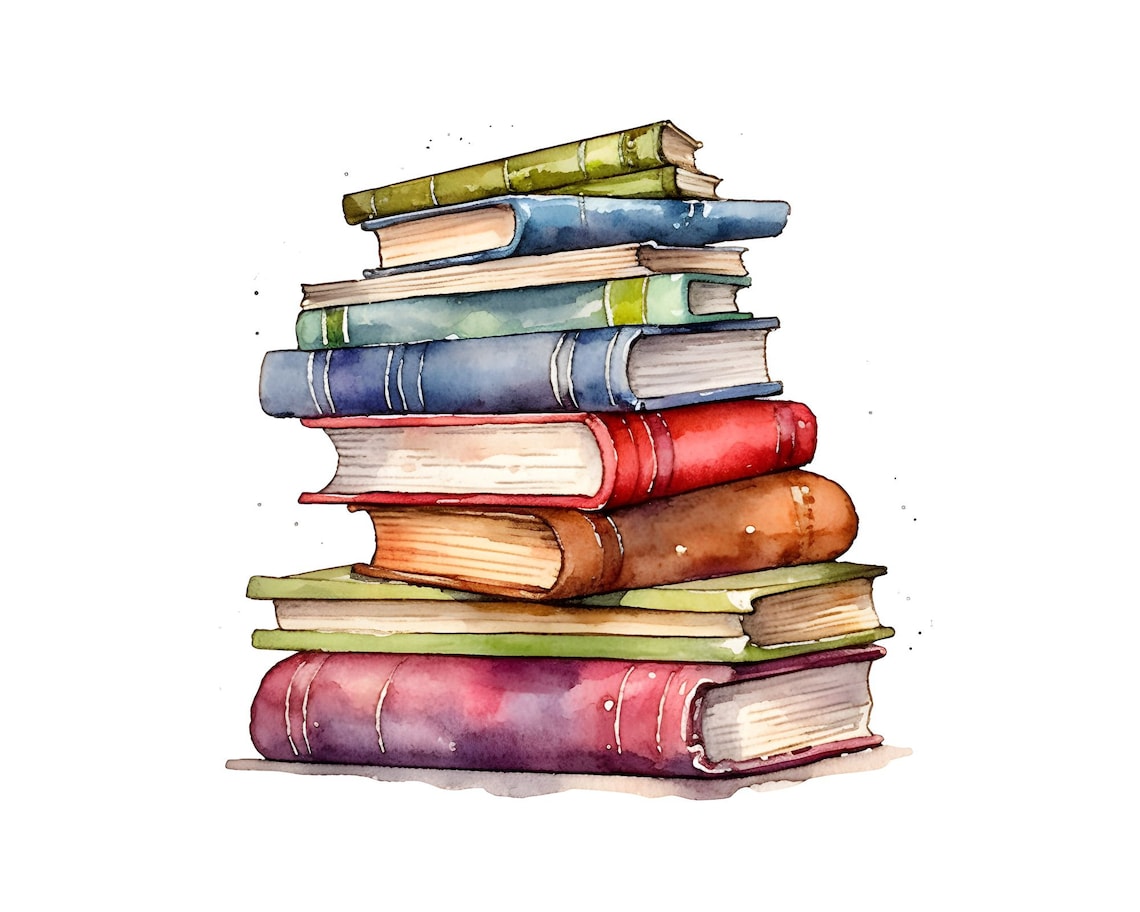 Watercolor Stack of Books Clipart 16 Jpgs Watercolor Books - Etsy