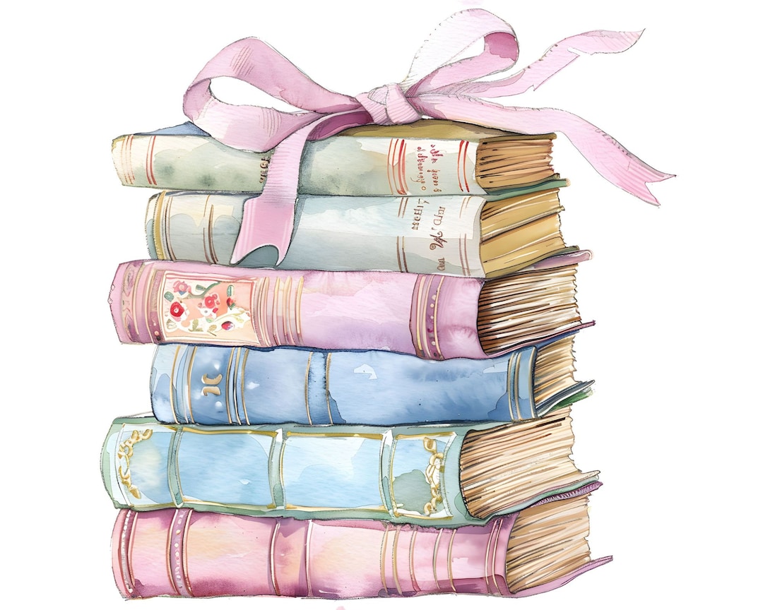 Shabby Chic Stack of Books Clipart, 18 High Quality JPG, Watercolor ...