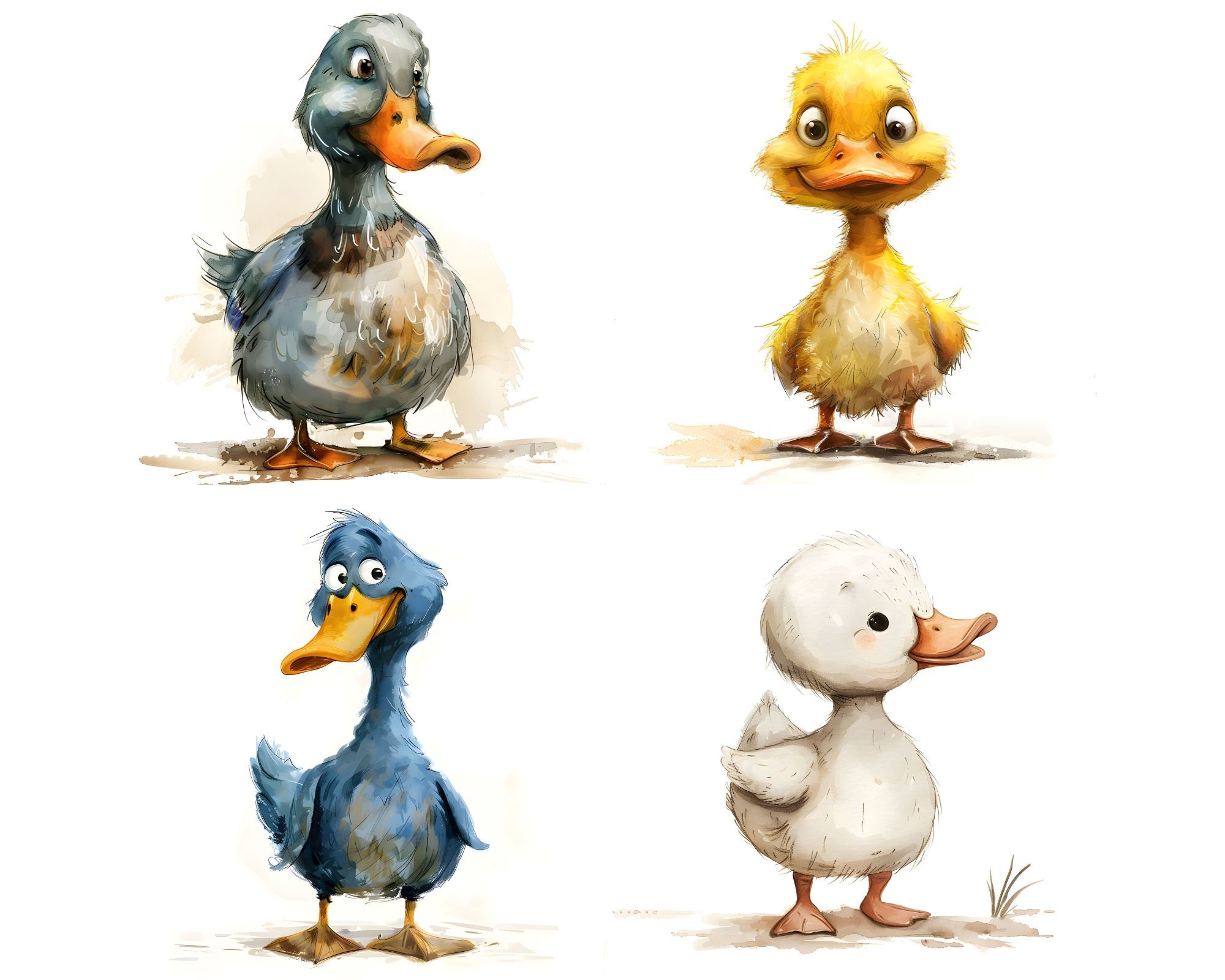 Funny Duck Clipart, 20 High Quality JPG, Whimsical Quirky, Watercolor ...