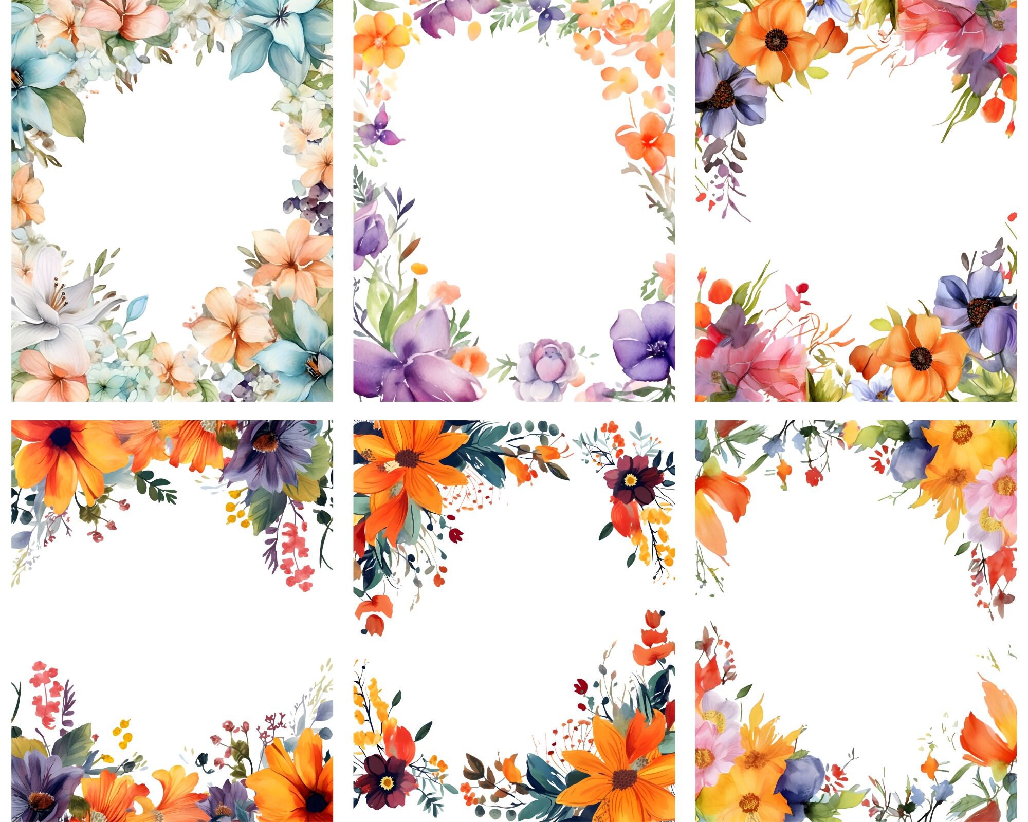 Flower Border Clipart, 50 PNG, Flower Bundle, Flower Frame, Flower Clip ...