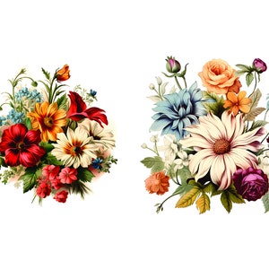 Vintage Flower Clipart, 14 Jpgs, Vintage Floral, Floral Clipart, Retro ...
