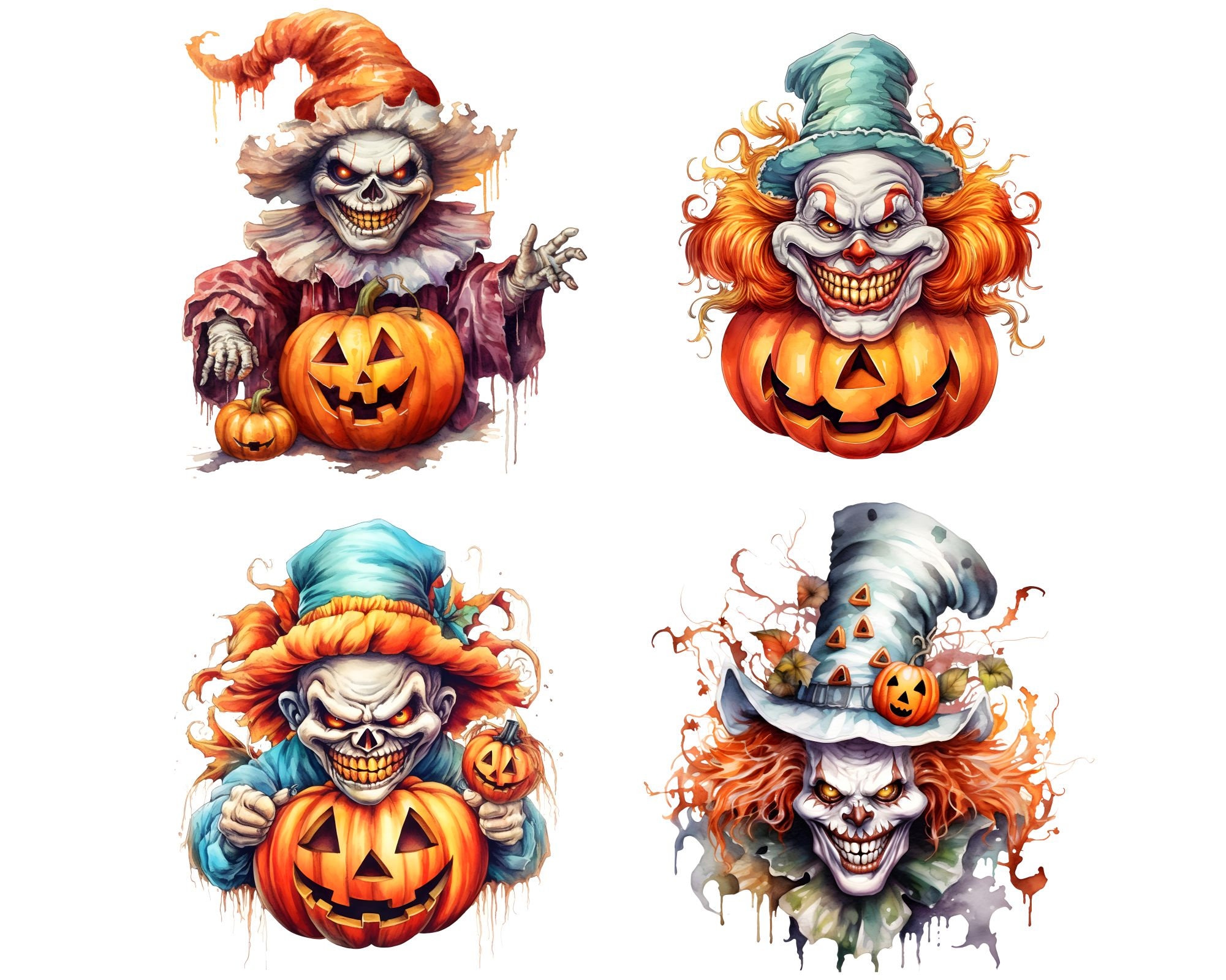Halloween Scary Clown Clipart 14 Jpgs Watercolor Clown - Etsy