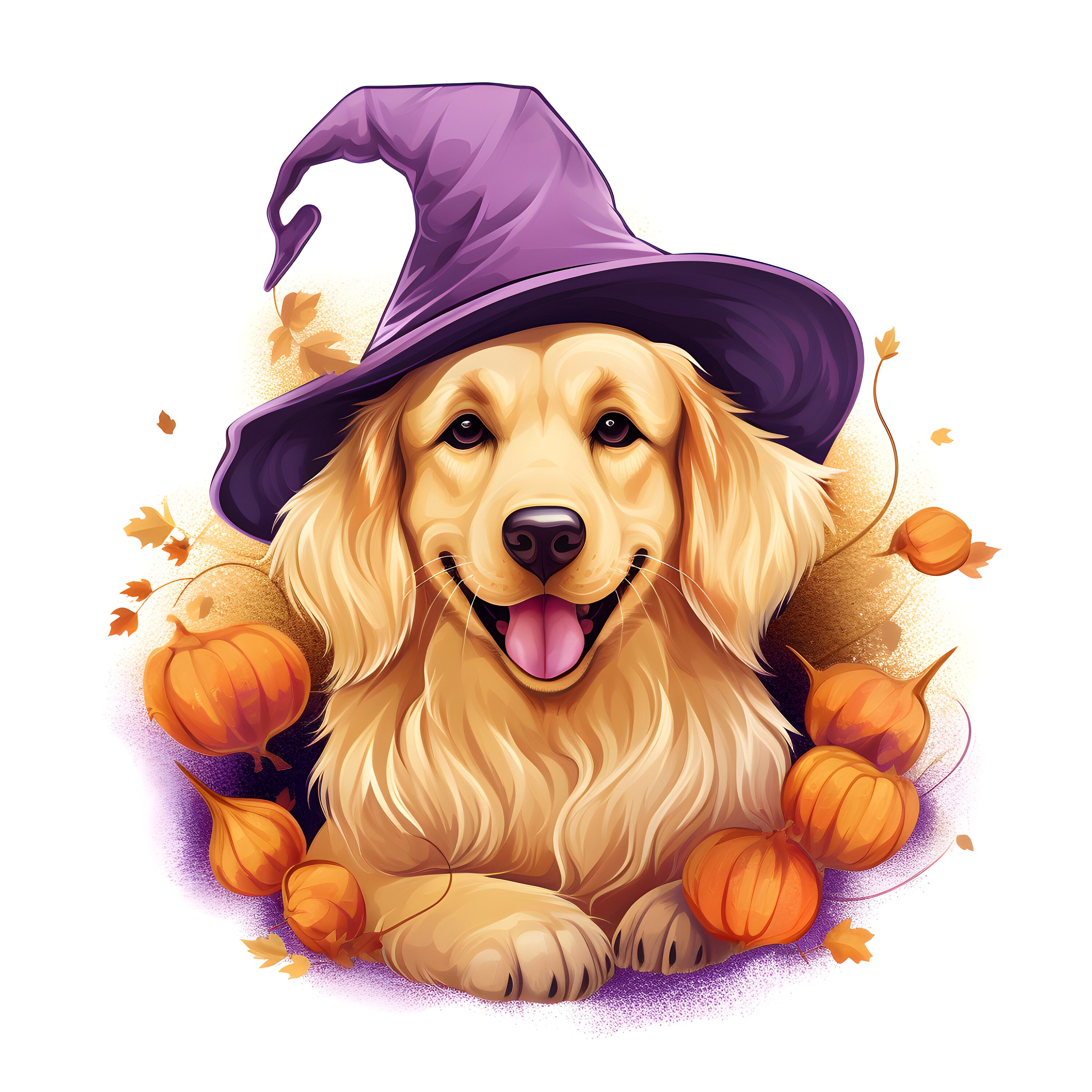 Halloween Golden Retriever Clipart 12 Jpgs Watercolor Witch - Etsy