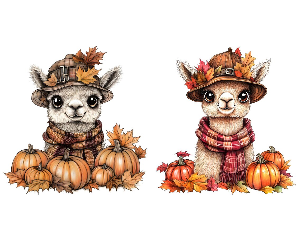 Autumn Alpaca Clipart, 14 JPG, Cute Fall Clip Art, Paper Crafting, Card ...