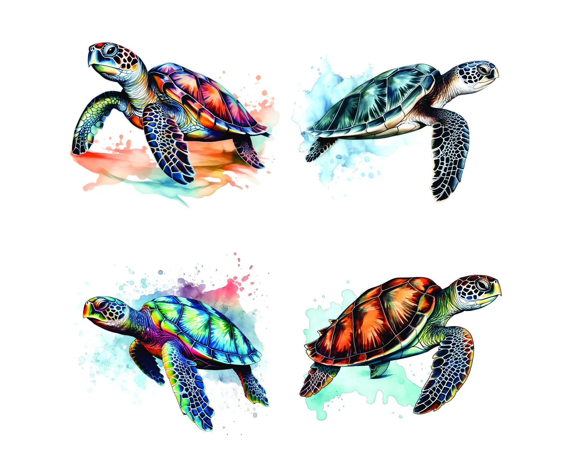 Watercolor Sea Turtle Clipart, 14 High Quality Jpgs, Sea Turtle Art ...