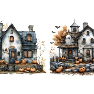 Halloween Ghost House Clipart: Spooky Pumpkins JPG (digital Download ...