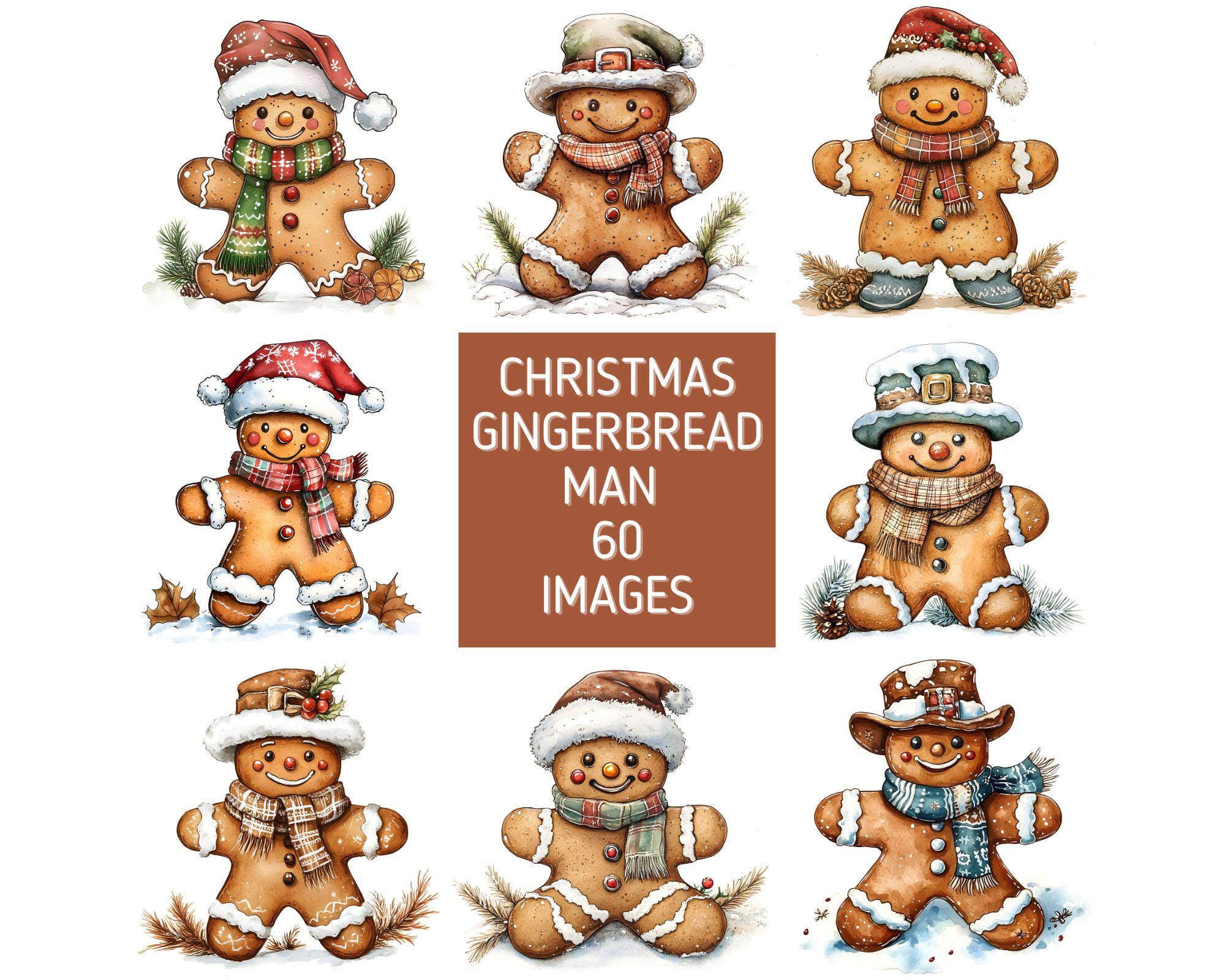 Christmas Gingerbread Man Clipart Bundle: 60 Xmas Jpgs (digital ...