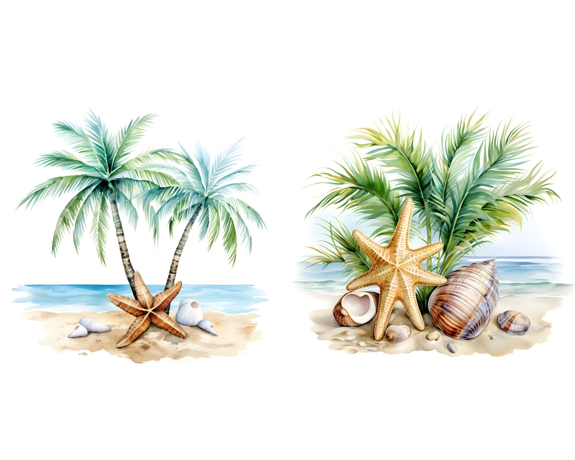 Beach Palm Trees Clipart, 14 JPG, Watercolor Clip Art, Summer Images ...