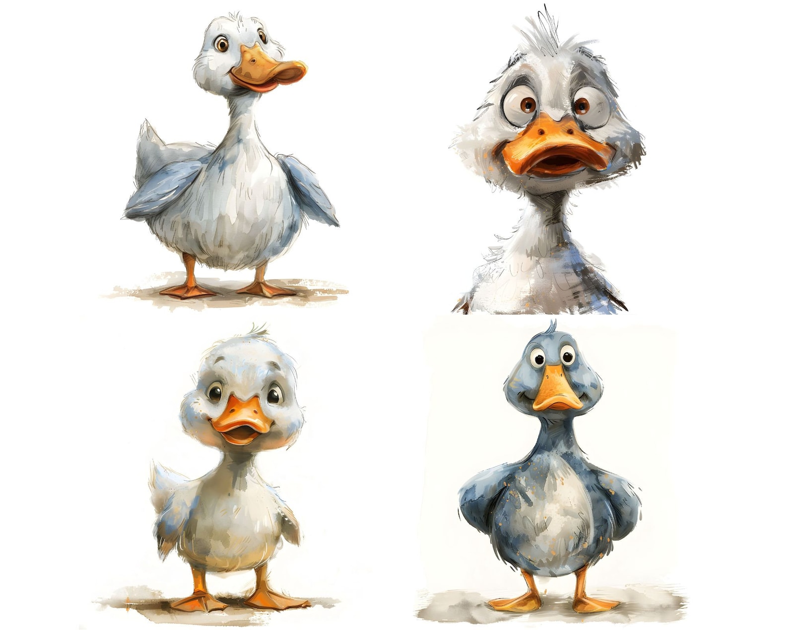 Funny Duck Clipart, 20 High Quality JPG, Whimsical Quirky, Watercolor ...