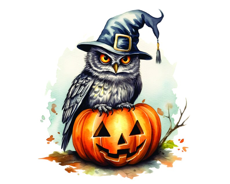 Halloween Witch Owl Clipart 16 Jpgs Watercolor Owl - Etsy