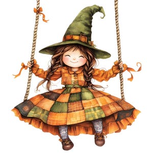 Cute Little Witch Clipart, 20 JPG, Patchwork Witch Clip Art, Card ...