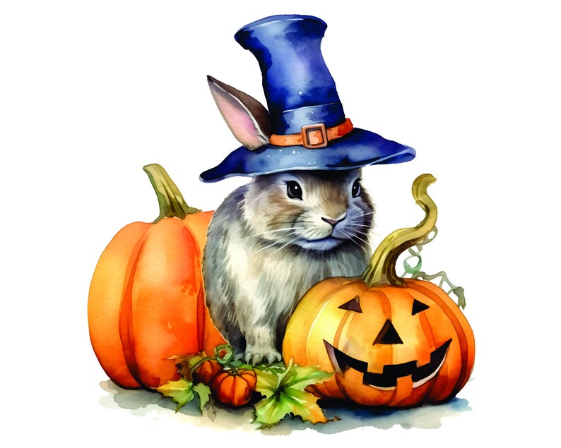 Halloween Rabbit Clipart 16 Jpgs Watercolor Rabbit - Etsy