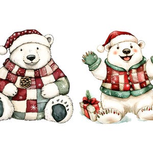 Christmas Polar Bear Clipart, 14 JPG, Whimsical Xmas Clip Art, Paper ...